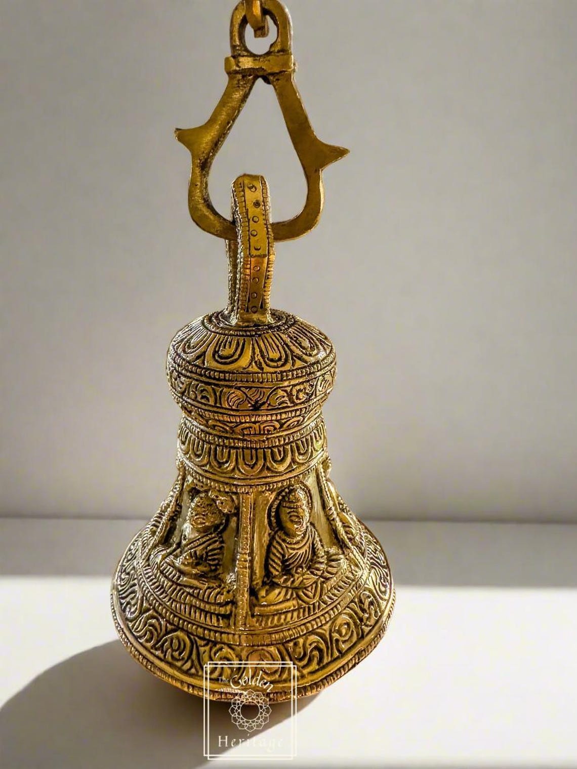 Solid Brass Temple Bell With Chain, Traditional Indian Hanging Bell - Etsy