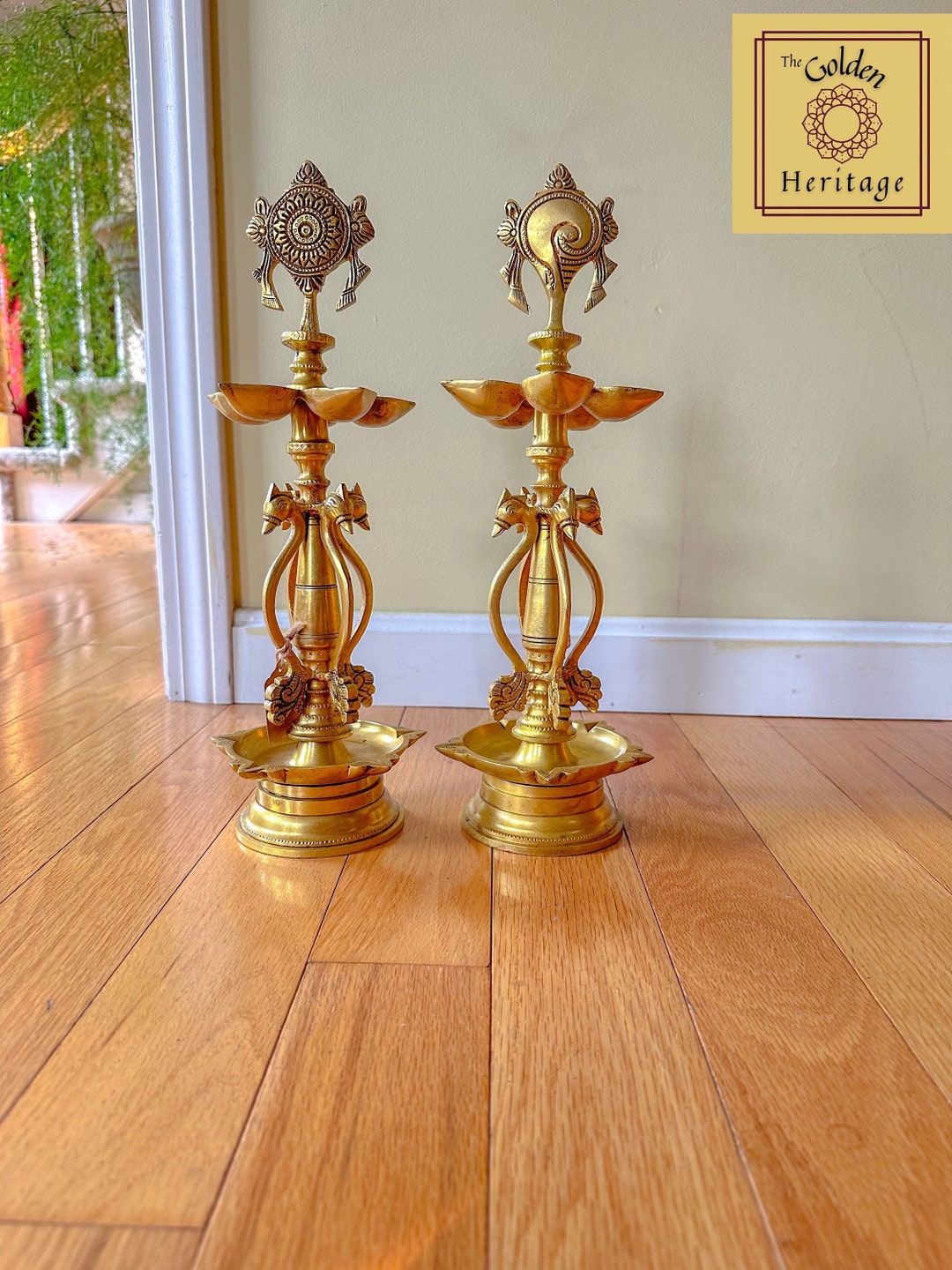 Traditional Handmade Brass Shanka-chakra Lamps, Wick Lamp, Brass Diya ...