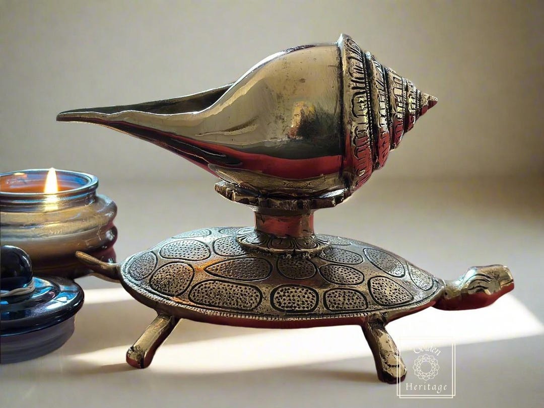 Brass Shankha Conch With Turtle: Hindu Ritual Decor - Etsy