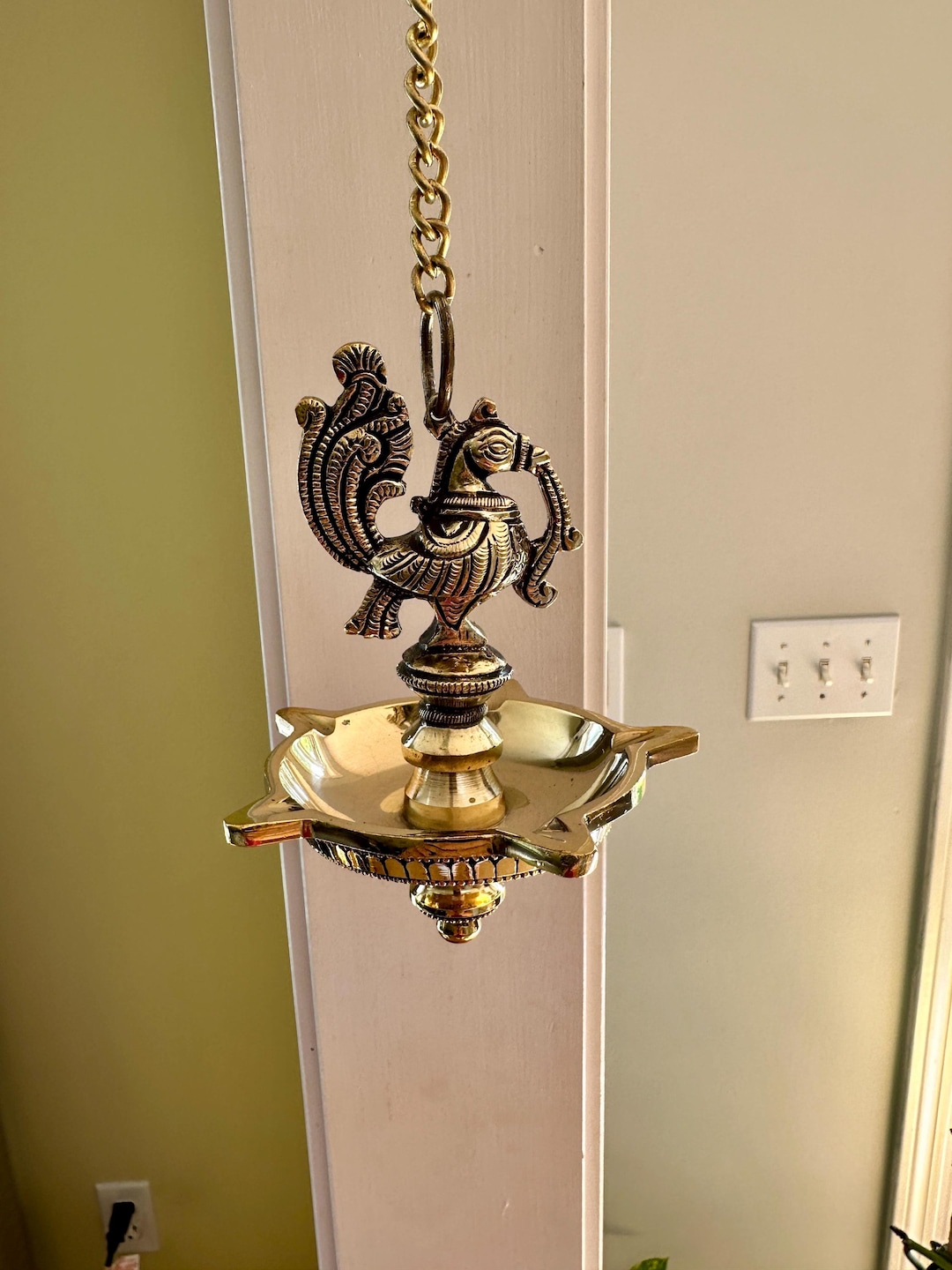 Set of 2 Peacock Brass Hanging Diya Set, Stunning Handmade Pair of ...