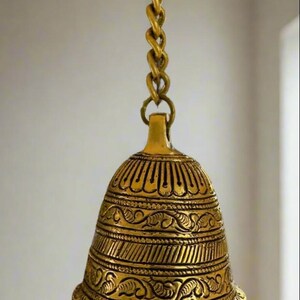 Hanging Brass Designer Bell With Chain - Temple Hanging Bell, Figurine ...