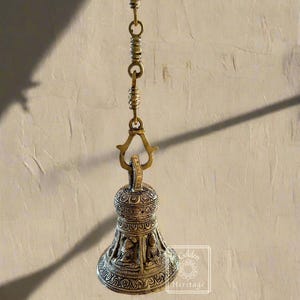 Solid Brass Temple Peacock Bell With Chain, Traditional Indian Hanging ...