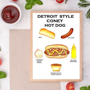 DETROIT Style Coney HOT DOG, Digital Download, Printable, Bar, Kitchen ...