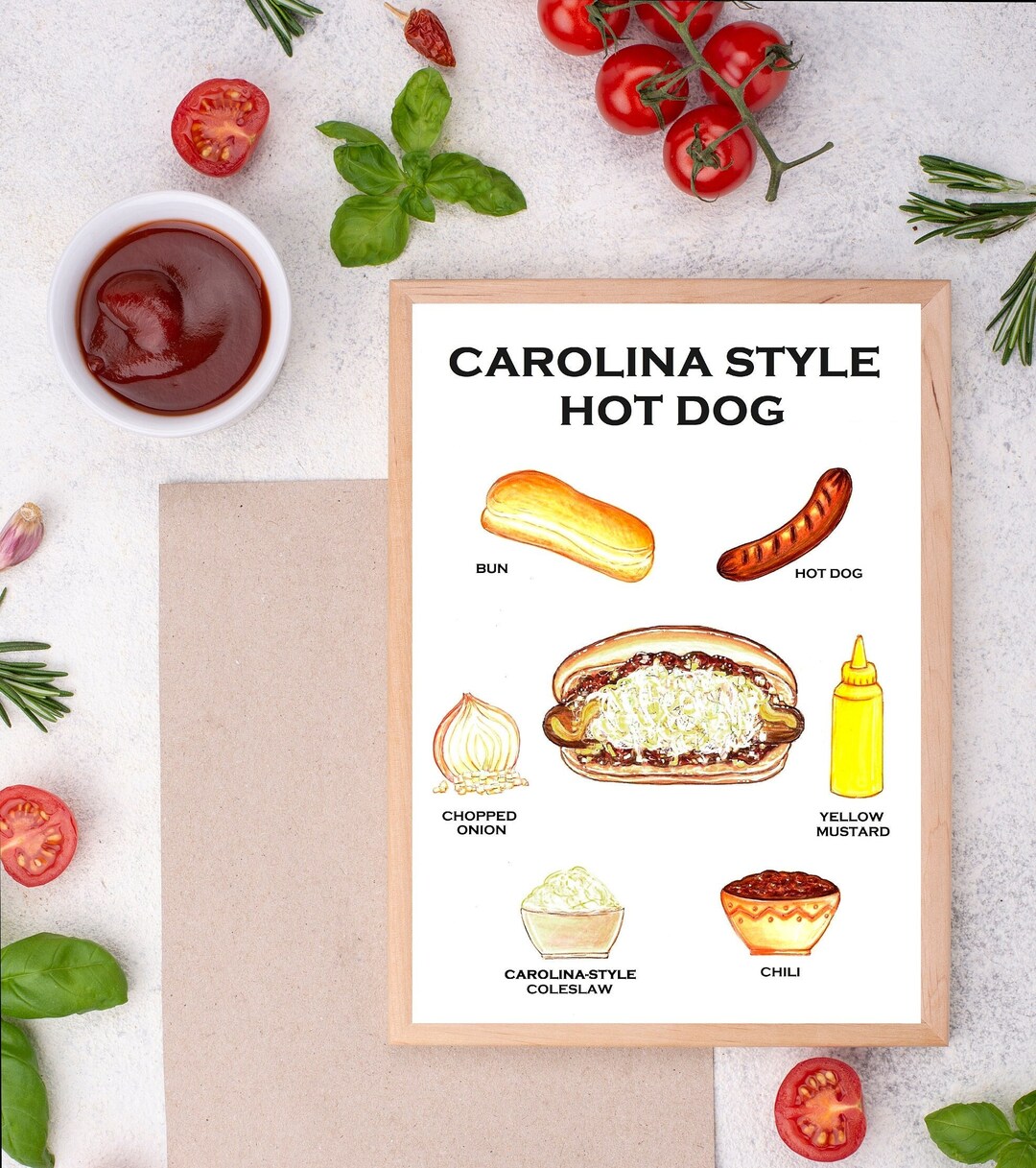 CAROLINA Style HOT DOG, Digital, Download, Printable, Bar, Kitchen Art ...