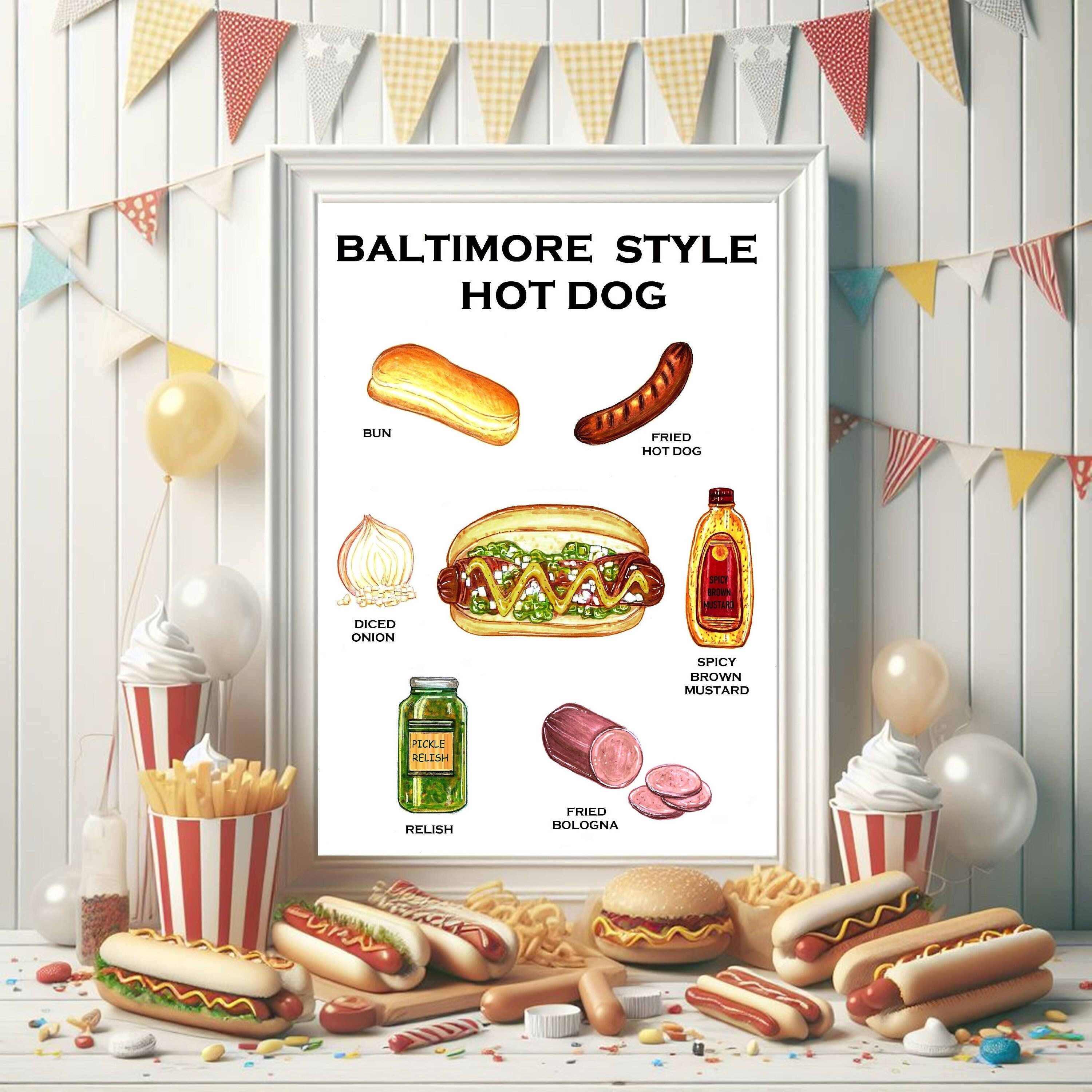 BALTIMORE Style Hot DOG, Digital, Download, Printable, Bar, Kitchen Art ...