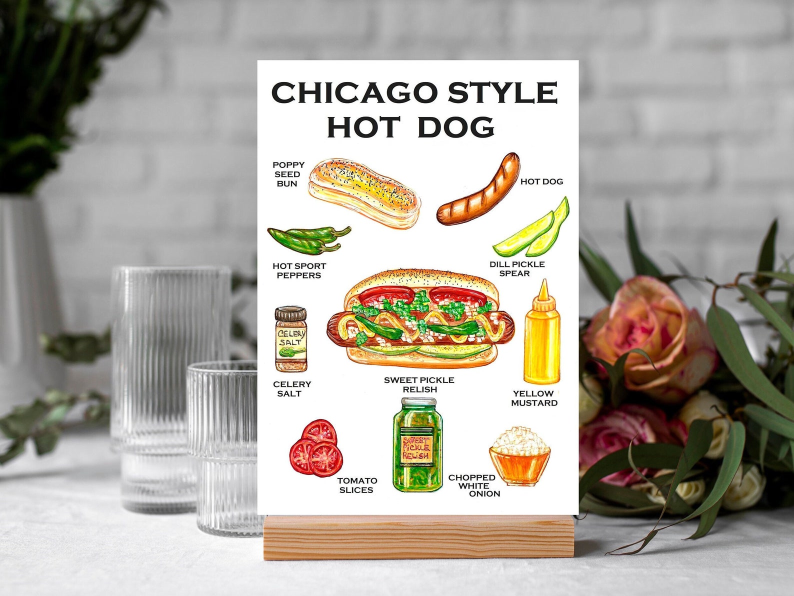 CHICAGO Style HOT DOG, Digital Download, Printable, Bar, Kitchen Art ...
