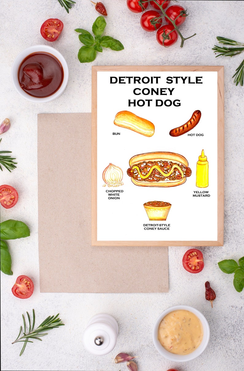 DETROIT Style Coney HOT DOG, Digital Download, Printable, Bar, Kitchen ...