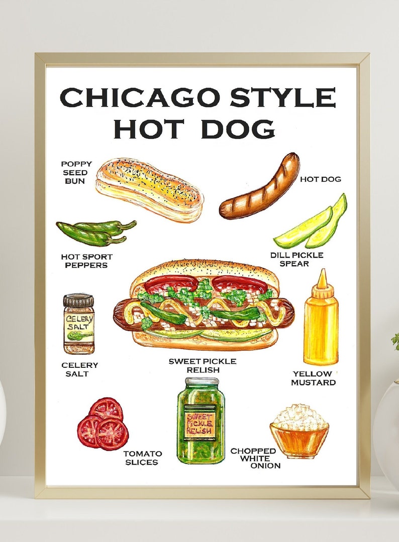 CHICAGO Style HOT DOG, Digital Download, Printable, Bar, Kitchen Art ...