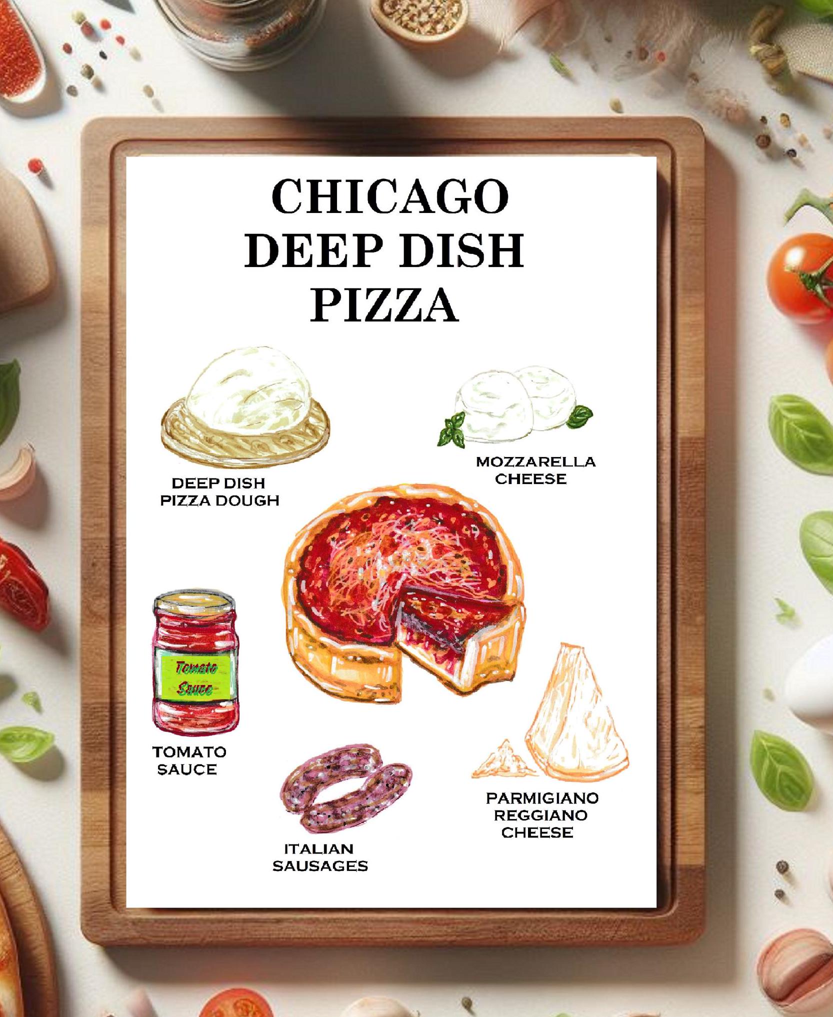 CHICAGO Deep Dish PIZZA, Digital Download, Printable, Bar, Kitchen Art ...