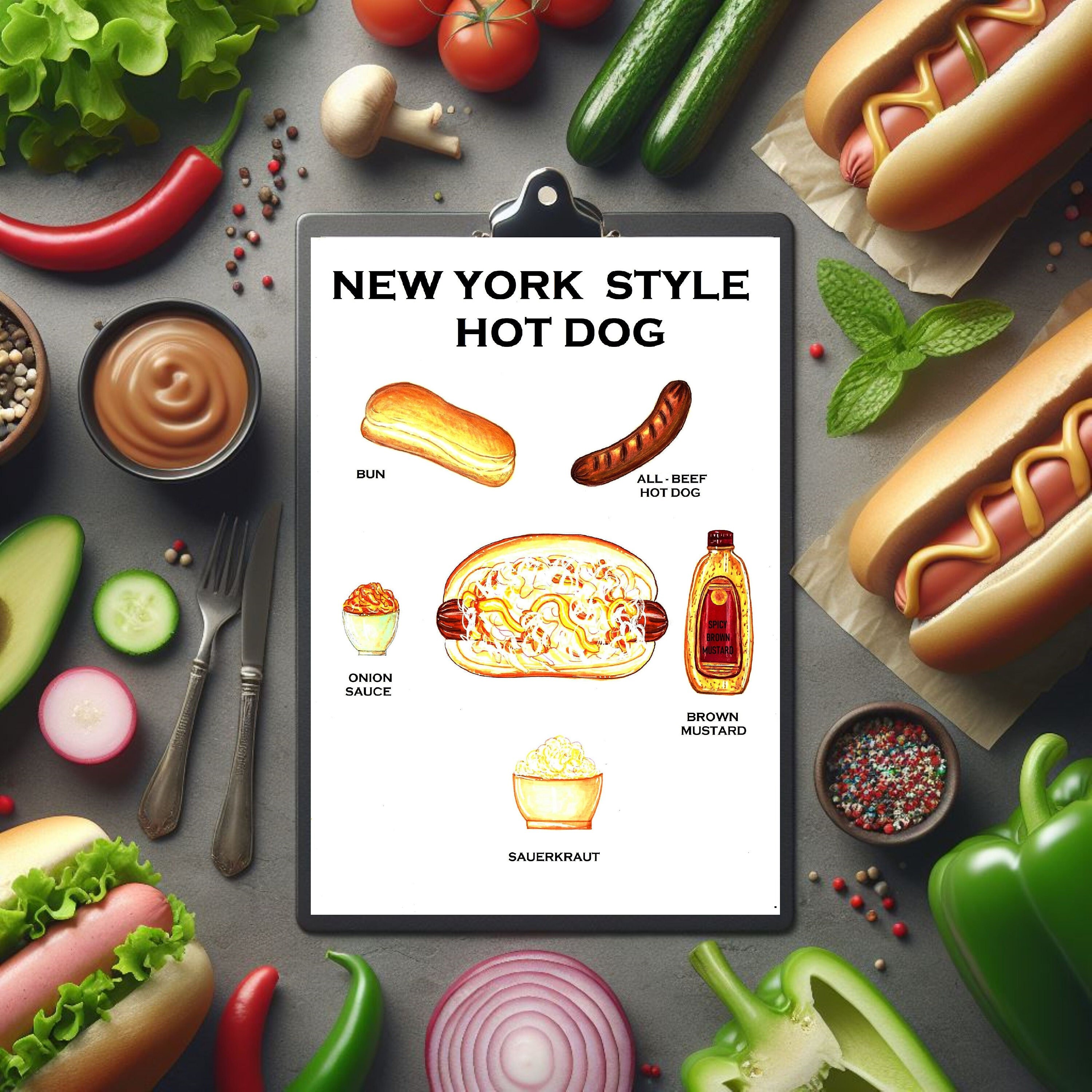 NEW YORK Style Hot DOG, Digital Download, Printable, Bar, Kitchen Art ...