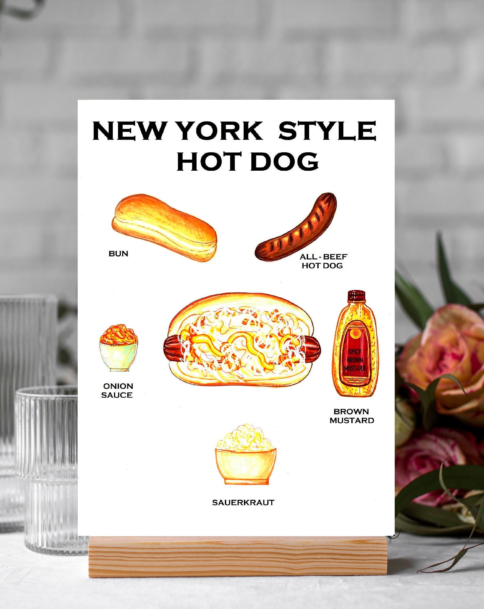 NEW YORK Style Hot DOG, Digital Download, Printable, Bar, Kitchen Art ...