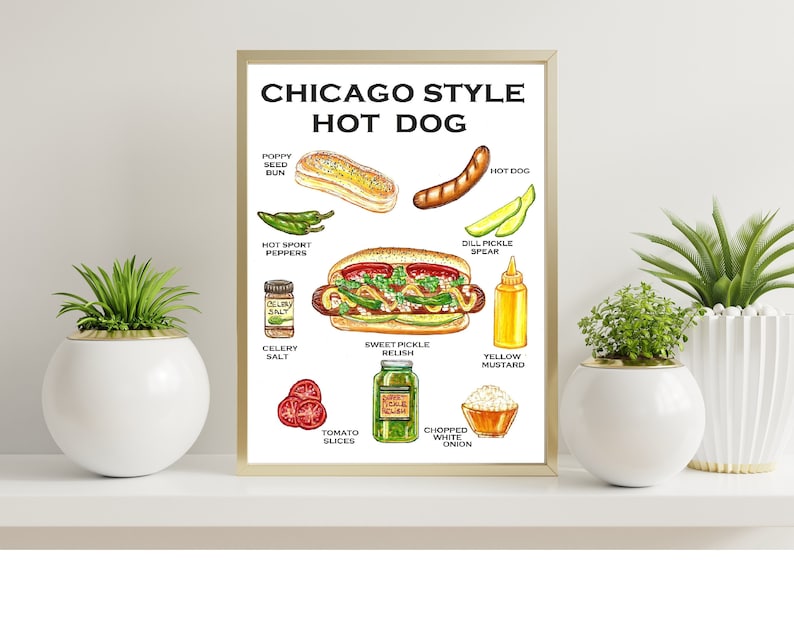 CHICAGO Style HOT DOG, Digital Download, Printable, Bar, Kitchen Art ...