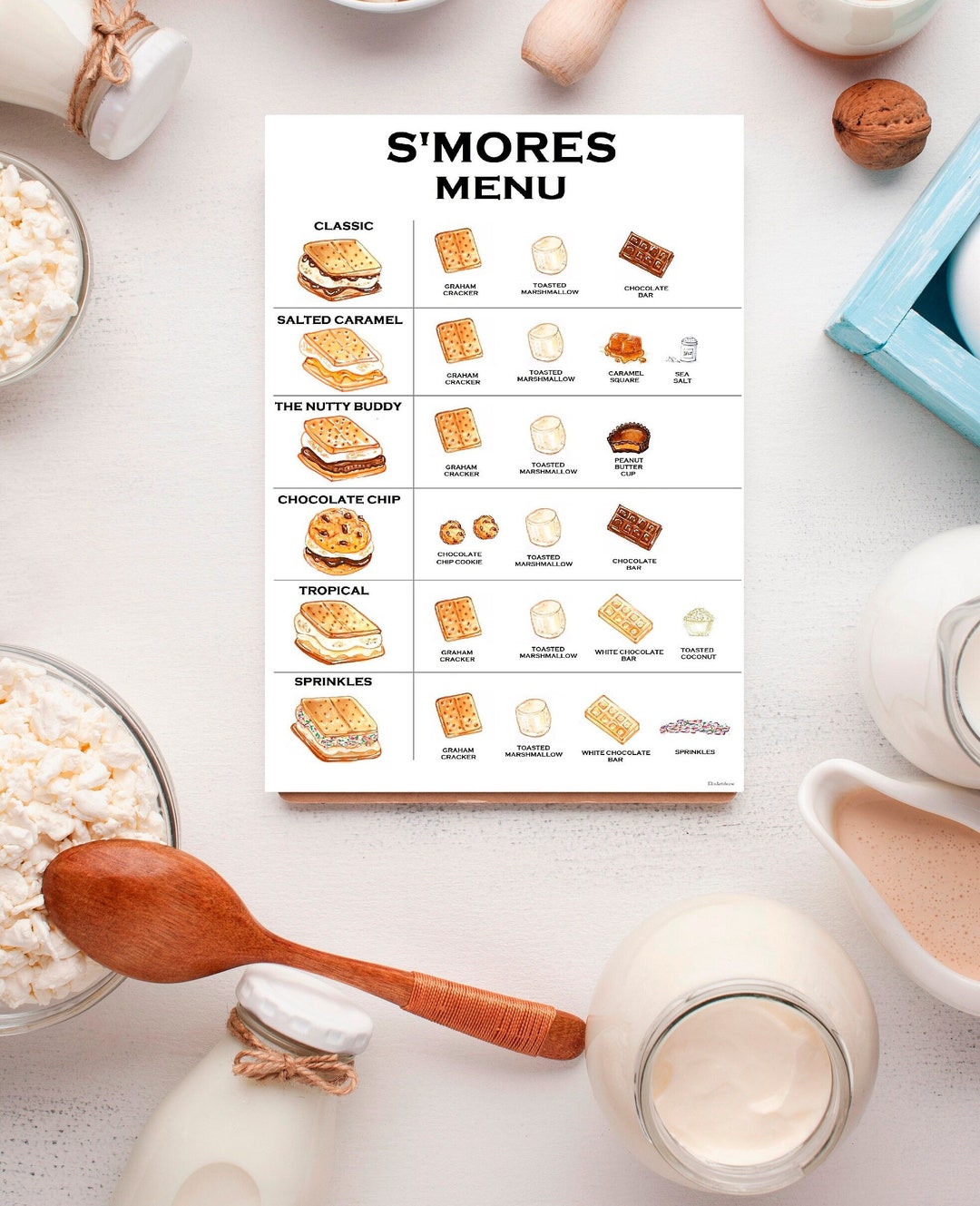 S MORES Menu, Digital Download, Printable, Holidays Kitchen Art Bar ...