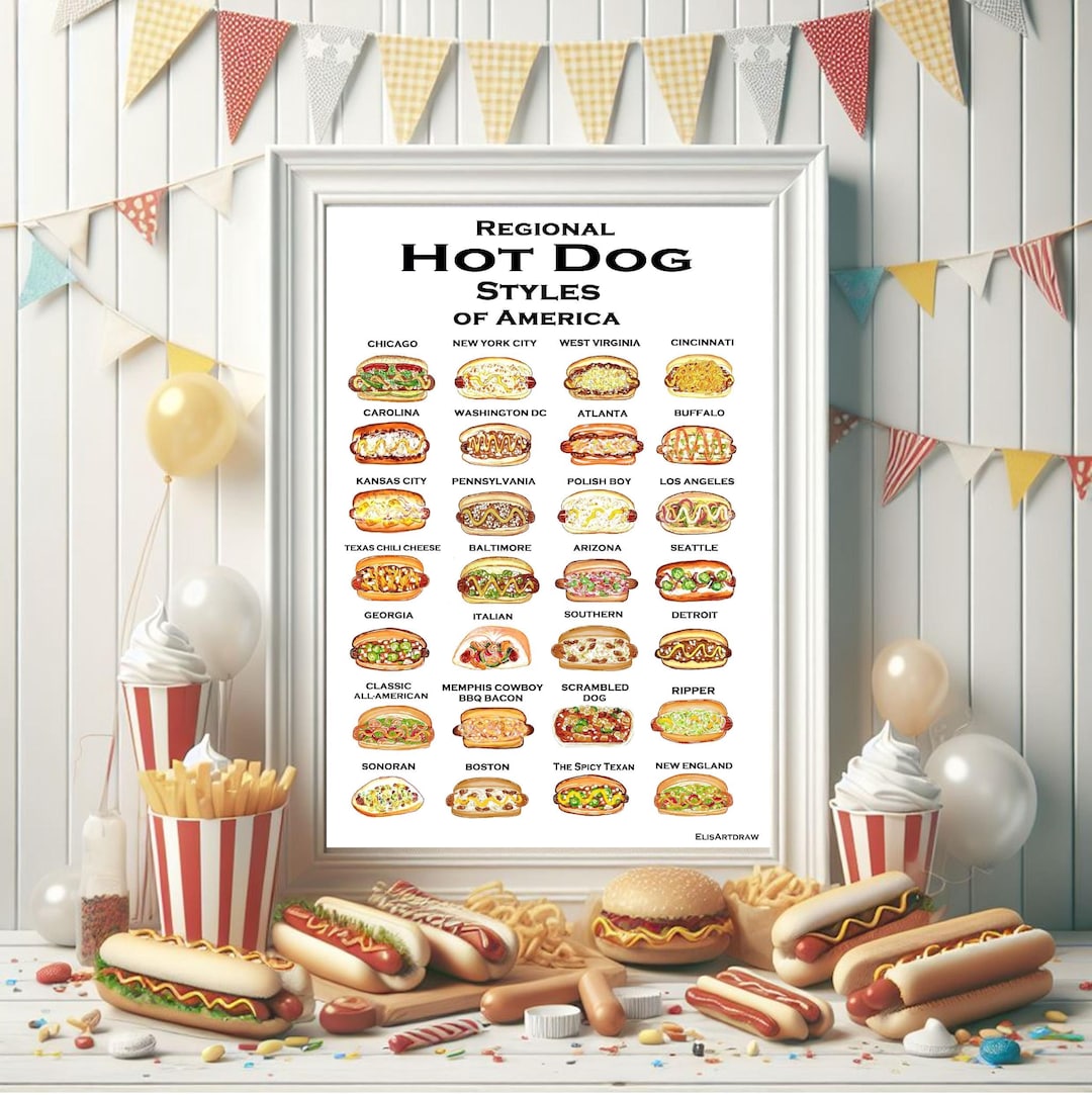 Regional American HOT DOG Styles Poster - JPG Ledger / Tabloid Format ...