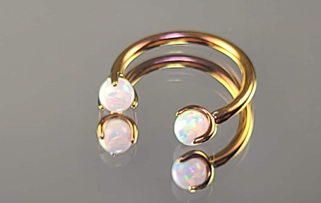 16g Titanium Horseshoe Septum Ring Circular Barbell W/3mm White Opal ...