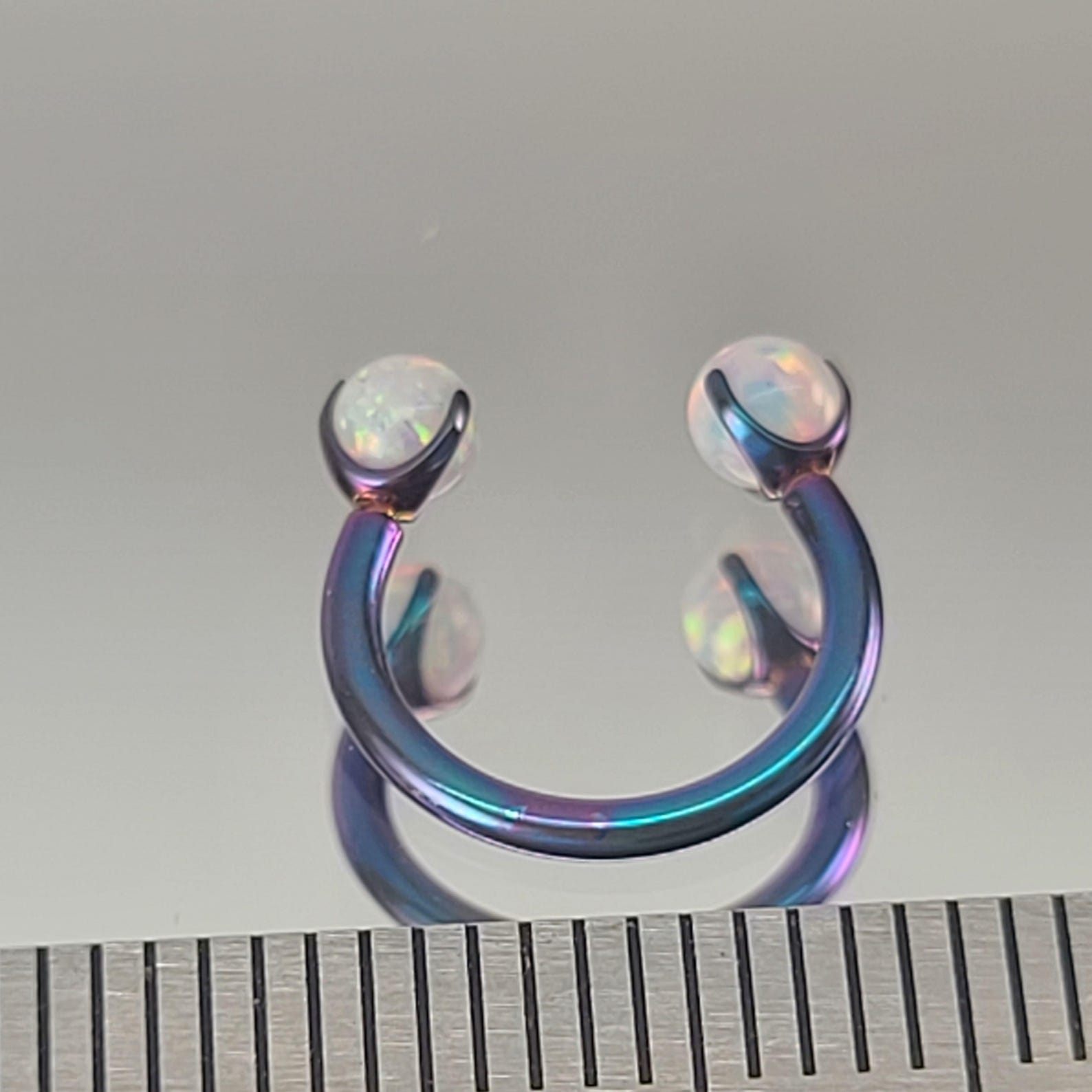 16g Titanium Horseshoe Septum Ring W/3mm White Opal Claw Gems Anodized ...