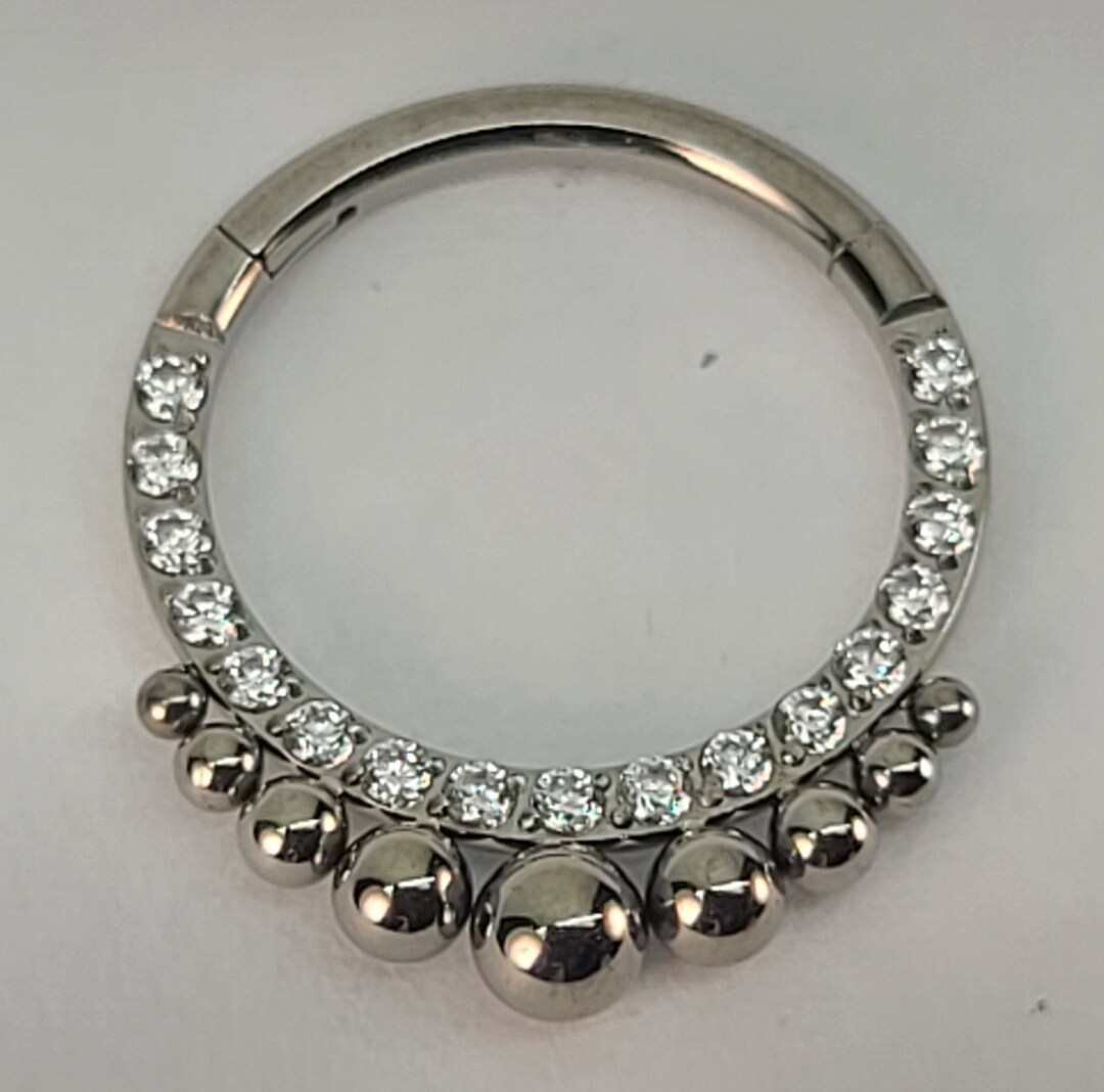 16g Titanium Gem and Bubble Bead Clicker Clear CZ Gem Septum/daith Ring ...