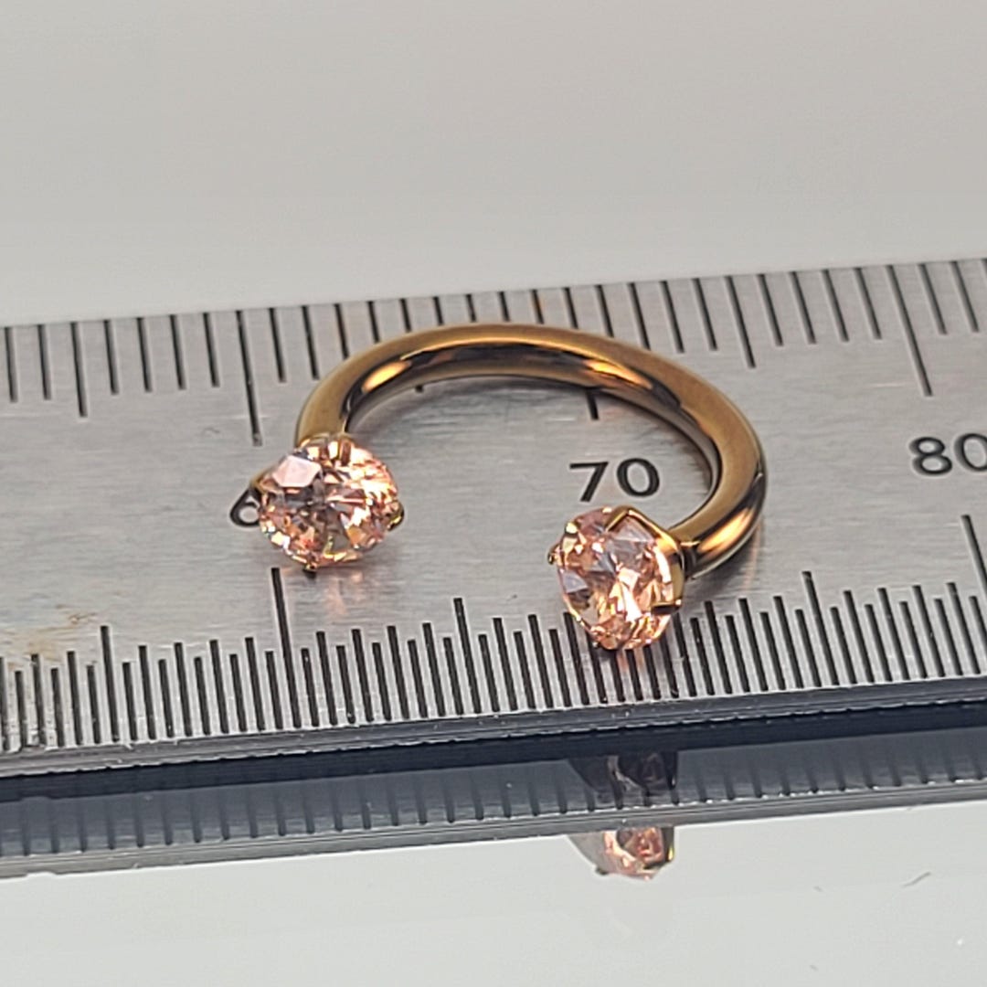 14g Titanium Horseshoe Internal Thread W/4mm Champagne CZ Gems Septum Anodized Bronze Finish in ...