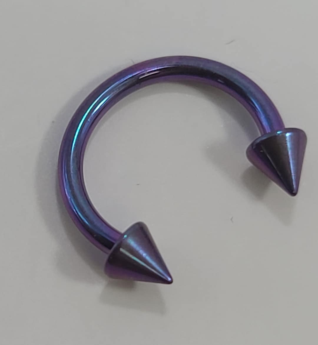 16g Internally Threaded Spike Horseshoe Septum Ring Iridescent Blurple ...
