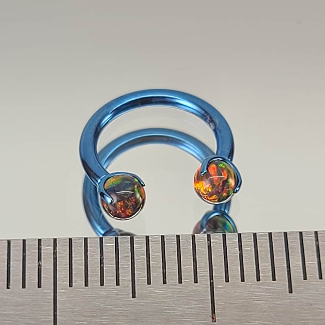 16g Titanium Septum Ring Horseshoe Circular Barbell 4mm Black Opal Claw ...