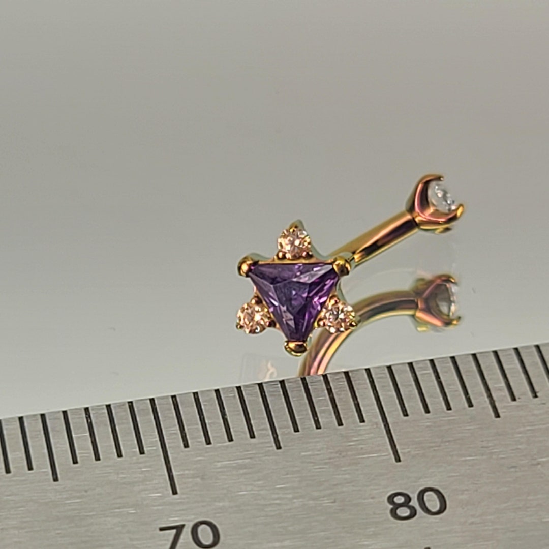 16g Titanium 5 Purple Gem Triangle + Champagne CZ Gems Curved Barbell Internal Thread Rook ...