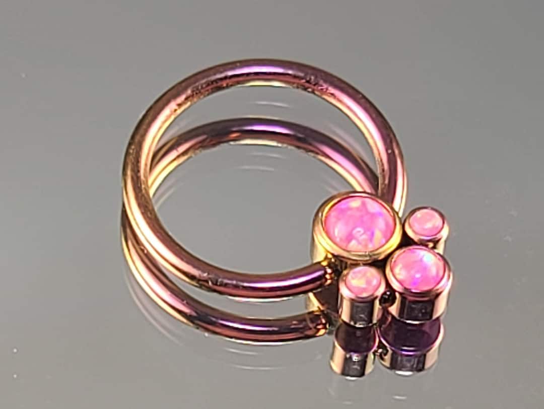 16g 1.2mm Titanium Captive Bead Ring with Synthetic Pink Opals Quad ...