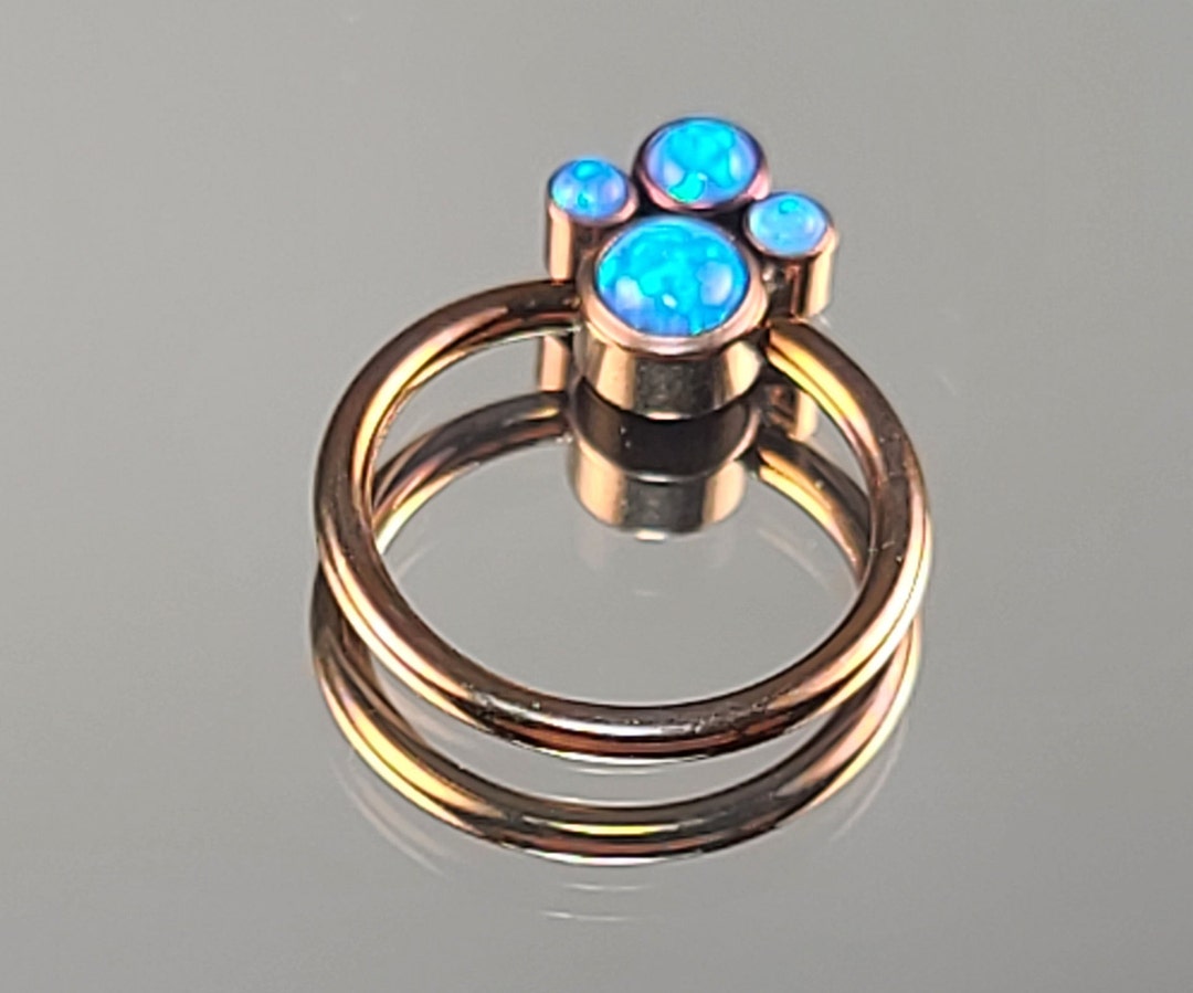 16g Titanium Captive Bead Ring With Blue Opals Quad Cluster CBR Anodized Bronze Finish in Photo ...