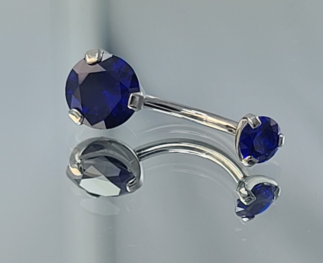 14g Titanium Blue Gem Navel Belly Ring Internal Thread Prong-set ...