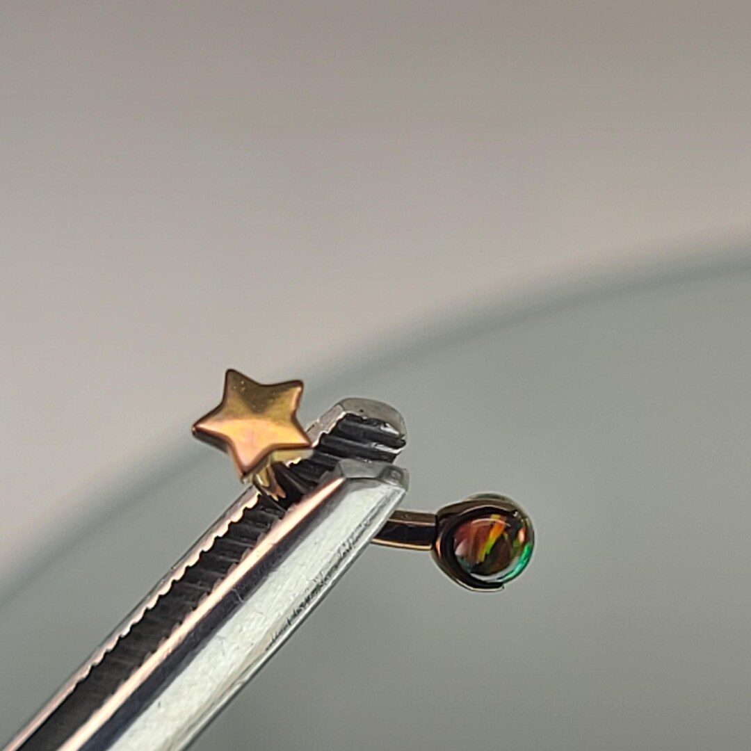 16g Titanium Star + Faux Black Opal Curved Barbell Rook Eyebrow ...