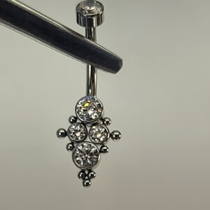 14g Titanium Internally Thread Quad Gem + Bead Navel Ring Belly ...