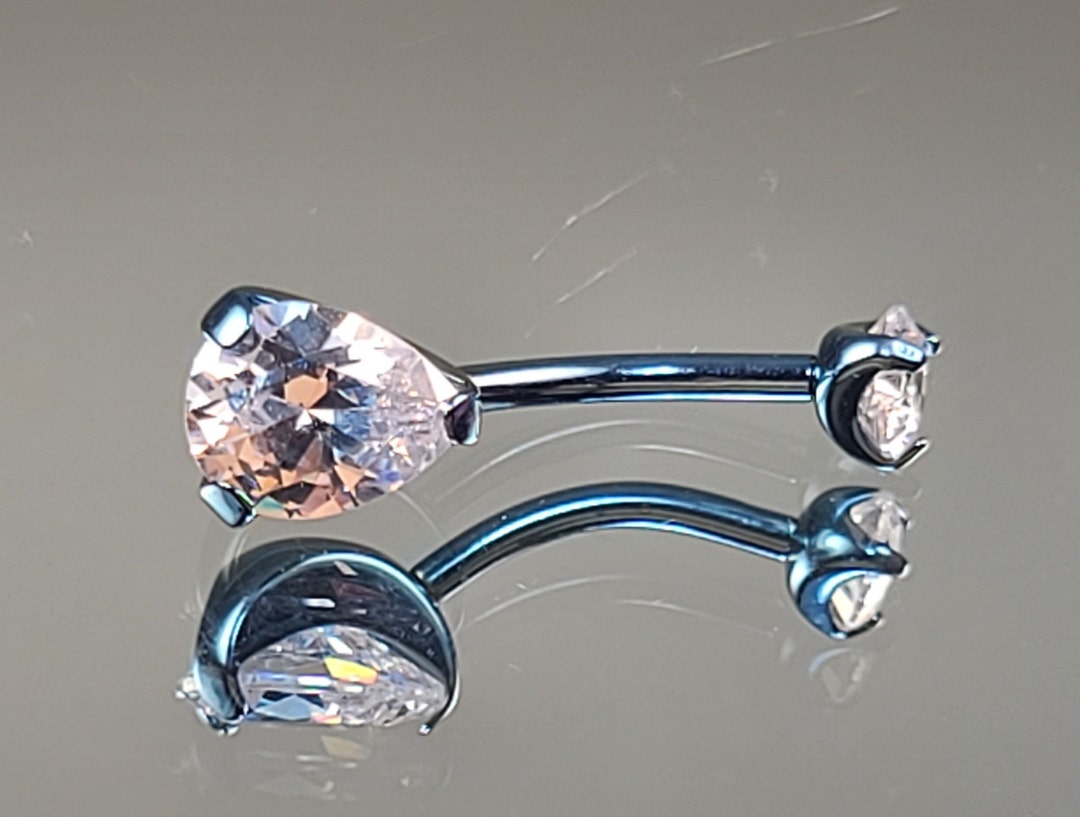 14g (1.6mm) Titanium Ice Blue Navel Belly Ring Internal Thread Prong ...