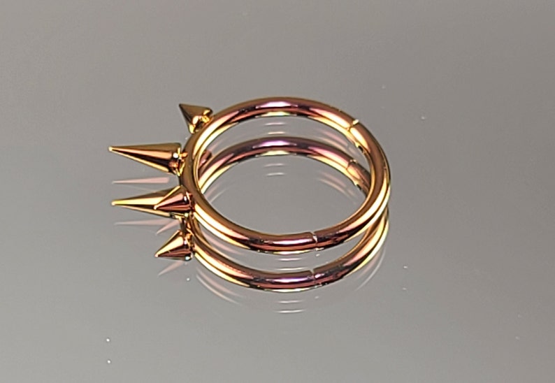 16g Titanium Hinge Clasp Triple Spike Hinge Hoop Septum Anodized Rose ...