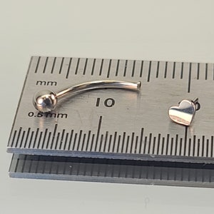 16g (1.2mm) Titanium Silver Heart and Fixed Ball Curved Threadless ...