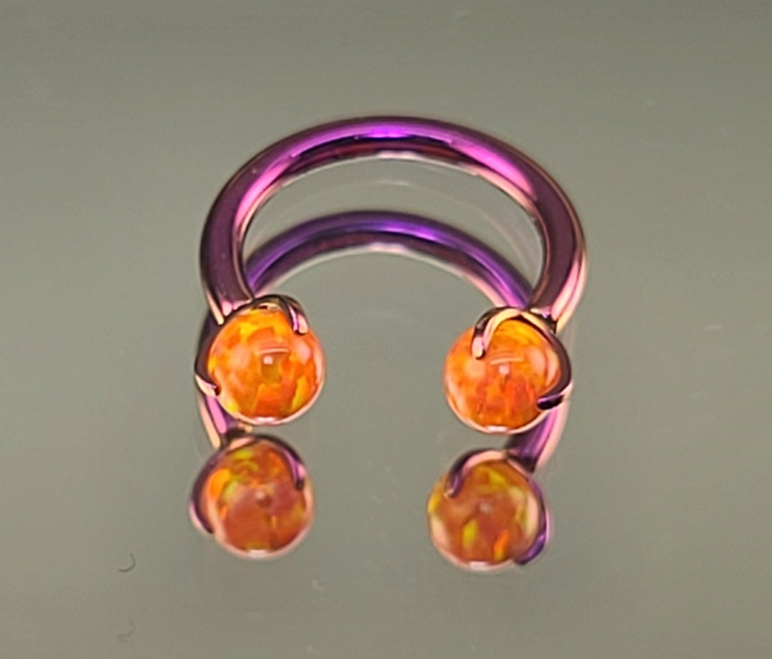 16g Titanium Horseshoe Septum Ring W/3mm Orange Claw Opal Ends Anodized ...