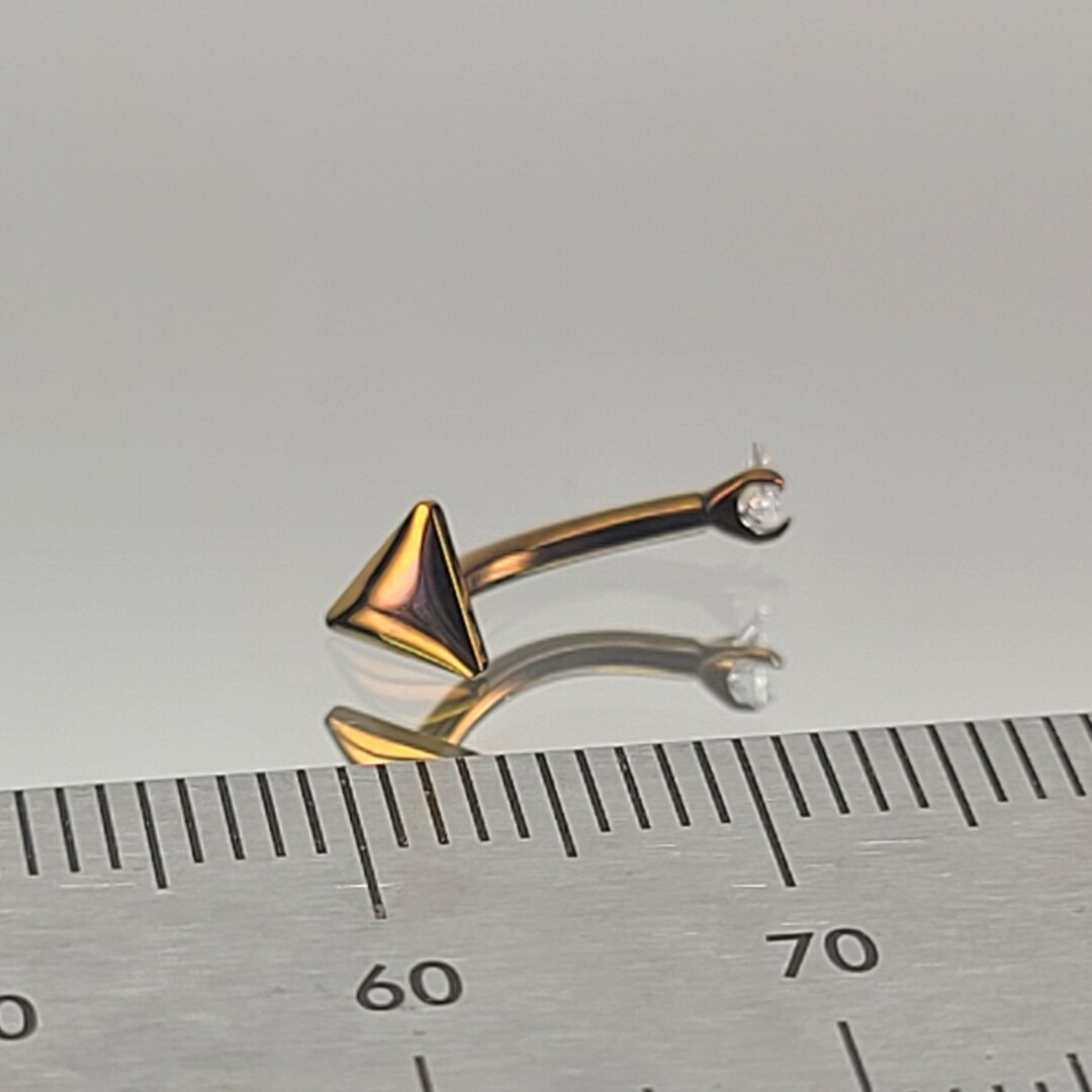 16g Titanium Bevel Triangle Shape W/clear CZ Gem Curved Barbell Rook ...