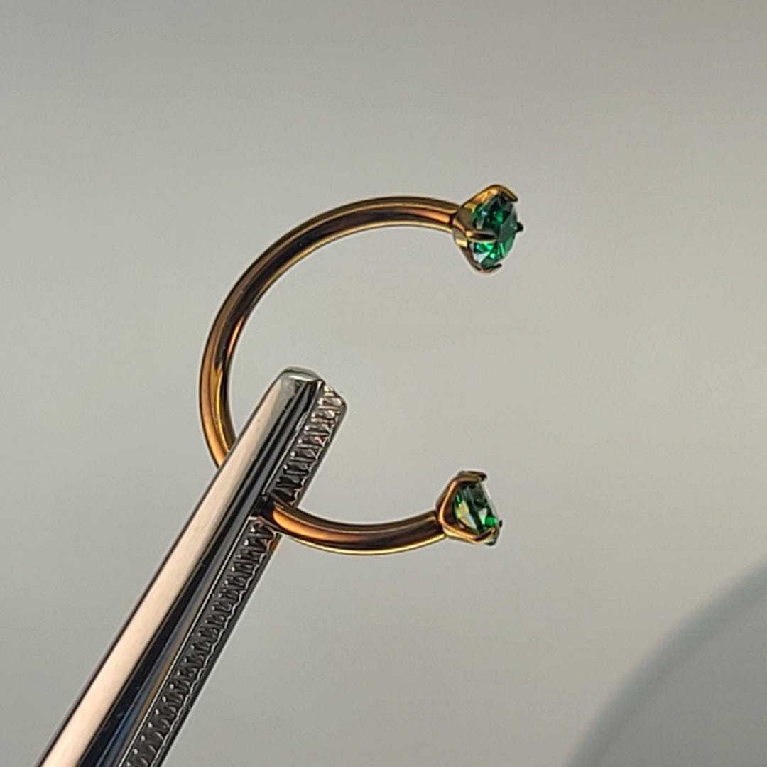 16g Titanium Horseshoe Septum Ring With 3mm Green Cubic Zirconia CZ ...
