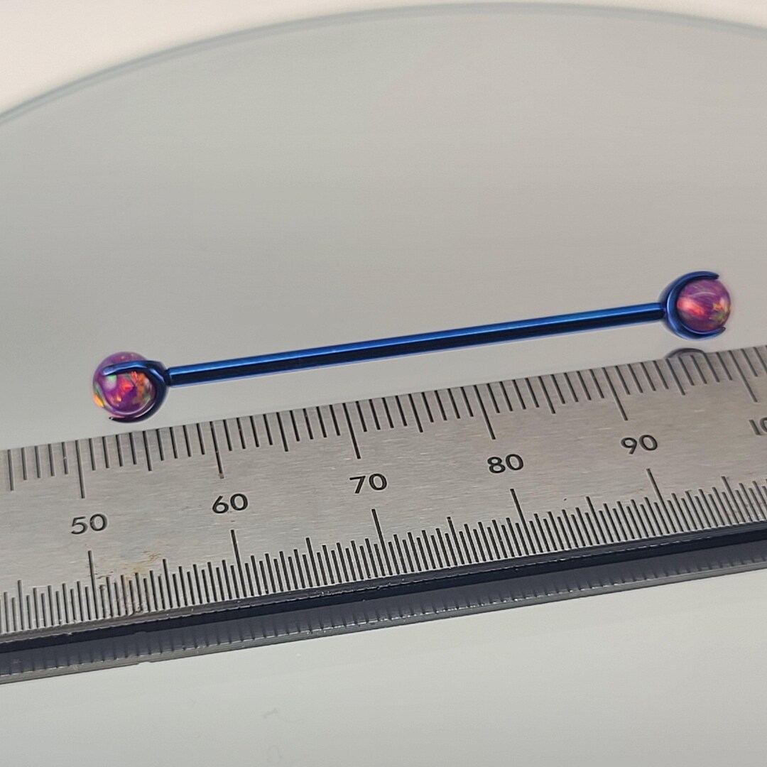 14g Titanium Industrial Bar With 6mm Claw Set Sunset Fire Faux Opals ...