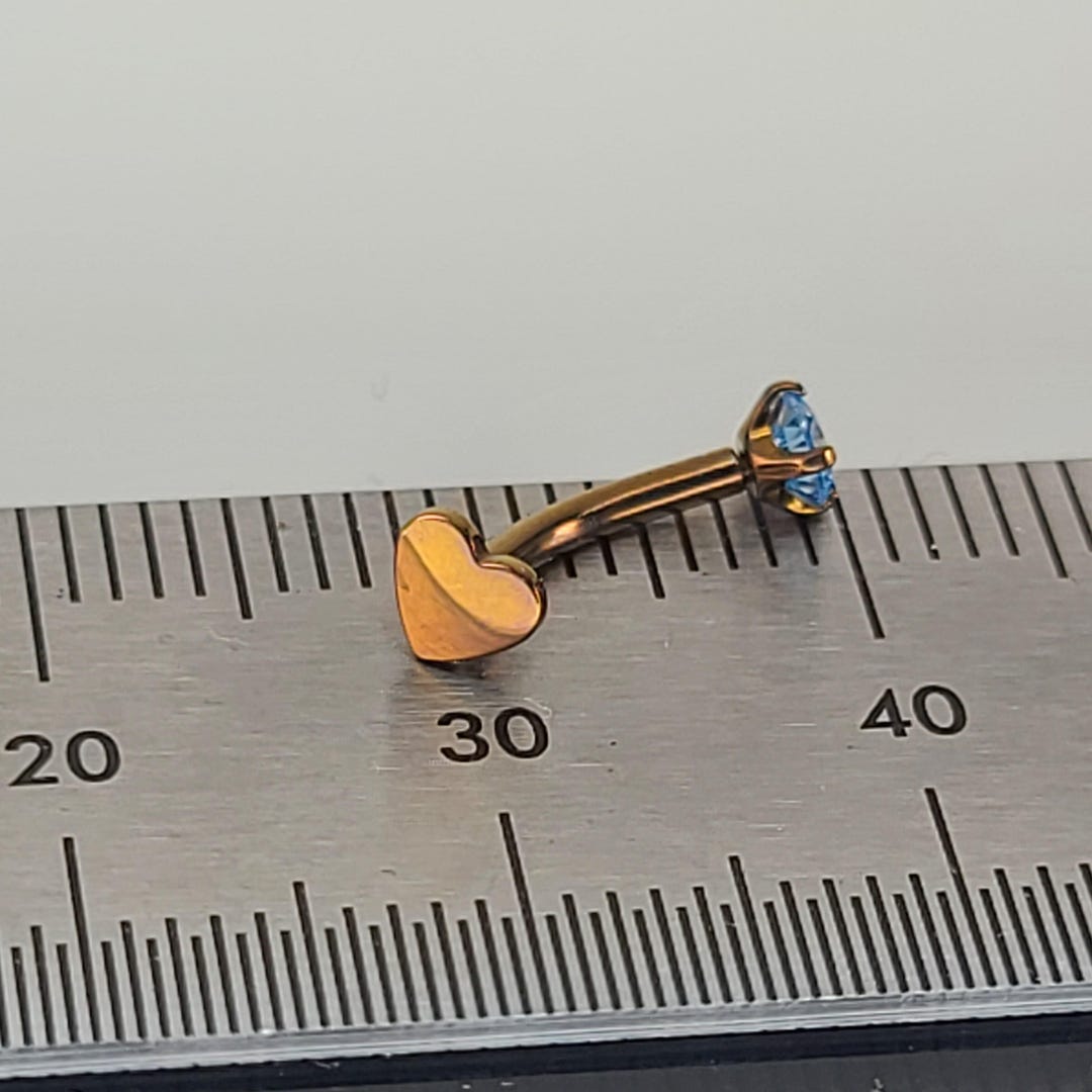 16g Titanium Internal Heart + Aqua CZ Gem Curved Barbell Rook Eyebrow ...