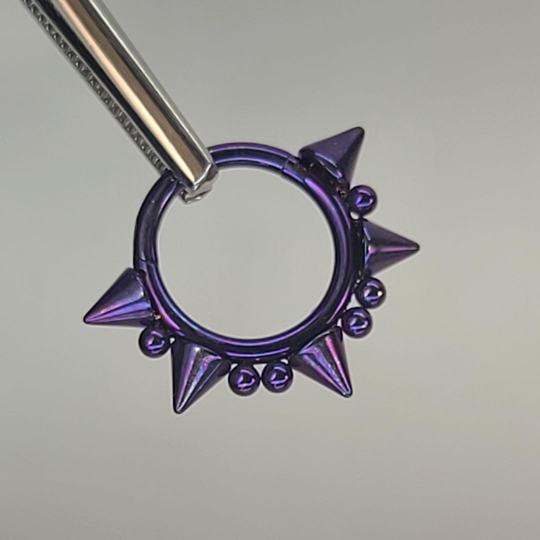 16g Titanium Hinge Clasp Five Spike + Bead Spike Hinge Hoop Septum ...