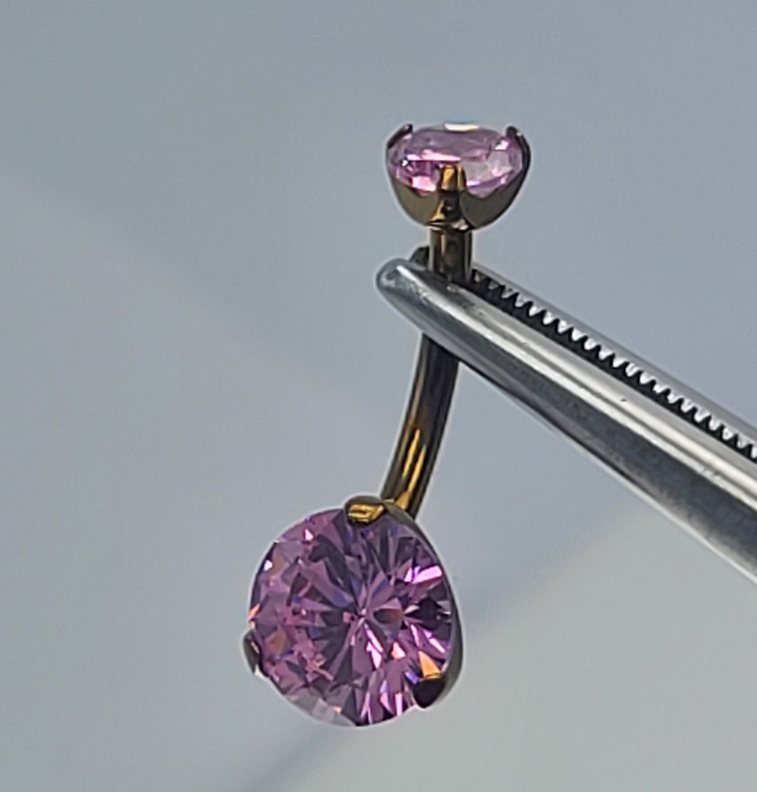 14g Titanium Navel Belly Ring Internal Thread Prong-set Pink Cubic ...
