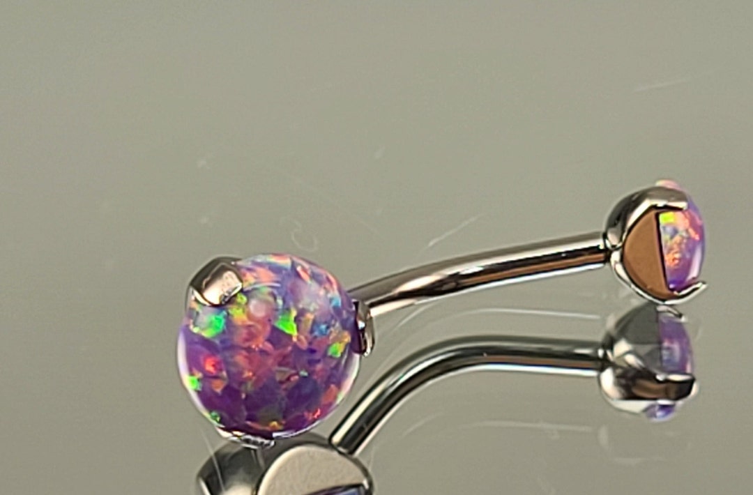 14g 1/2 12mm Titanium Internal Thread Navel Belly Ring With Prong-set Synthetic Lavender Purple ...