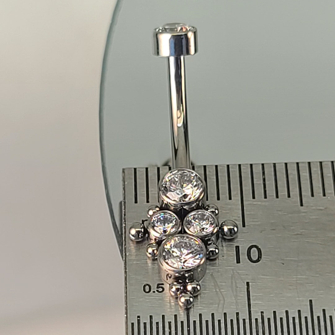 14g Titanium Internally Thread Quad Gem + Bead Navel Ring Belly ...