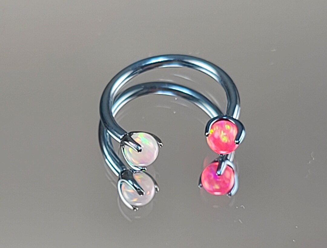 16g Ice Blue Titanium Horseshoe Septum Ring With Claw Opals One Pink ...