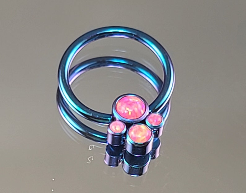 16g (1.2mm) Titanium Captive Bead Ring With Synthetic Pink Opals Quad ...