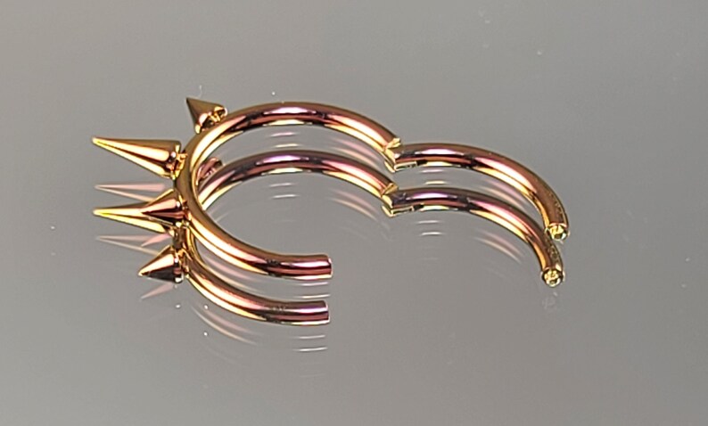 16g Titanium Hinge Clasp Triple Spike Hinge Hoop Septum Anodized Rose ...