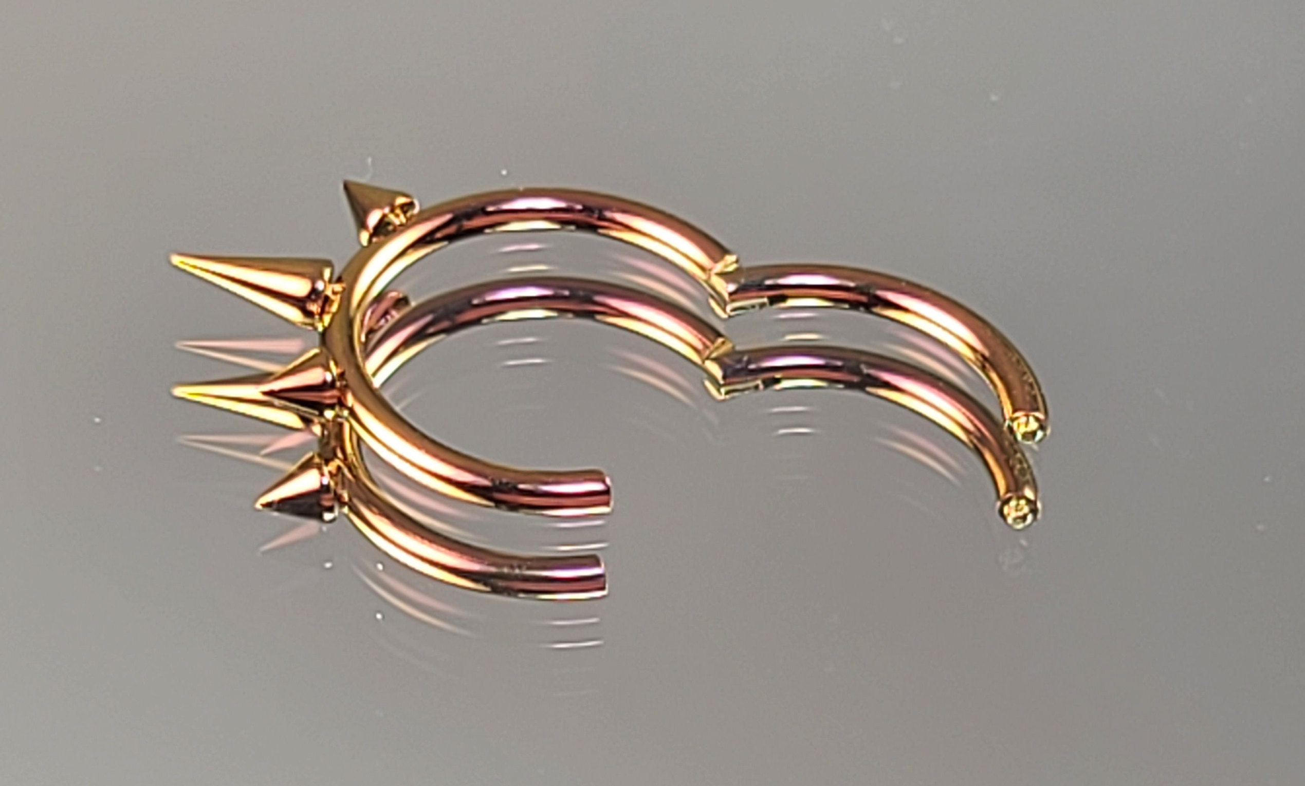 16g Titanium Hinge Clasp Triple Spike Hinge Hoop Septum Anodized Rose ...