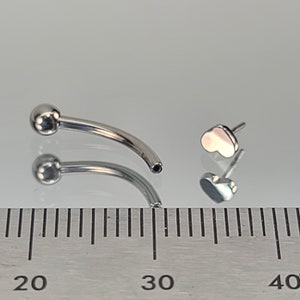 16g (1.2mm) Titanium Silver Heart and Fixed Ball Curved Threadless ...