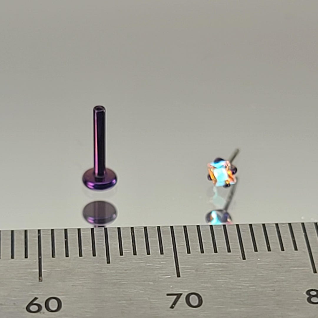 18g Titanium Threadless Stud 2mm AB Iridescent Cubic Zirconia Prong ...