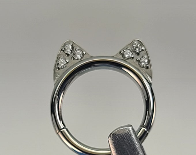 16g Titanium Septum Ring Simple Gem Cat Clicker Hinge Hoop High Polish ...