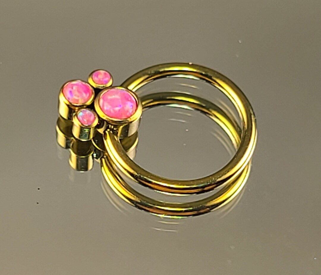 16g Titanium Pink Opal Captive Bead Ring Cluster Faux Pink Opals ...